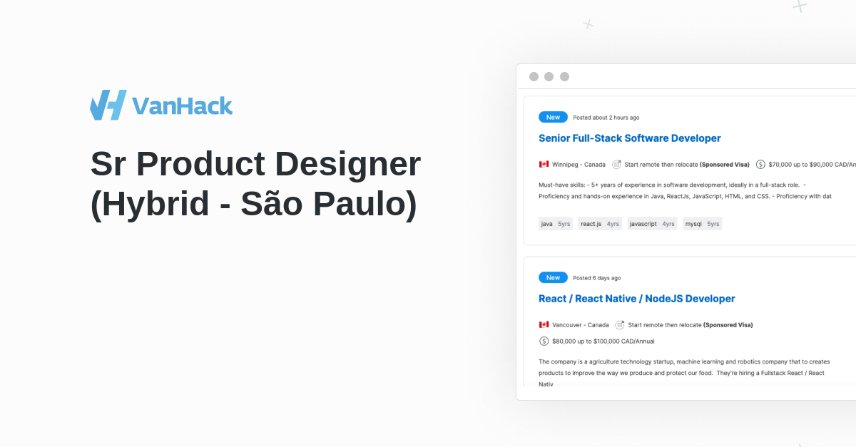 Sr Product Designer (Hybrid - São Paulo) - VanHack
